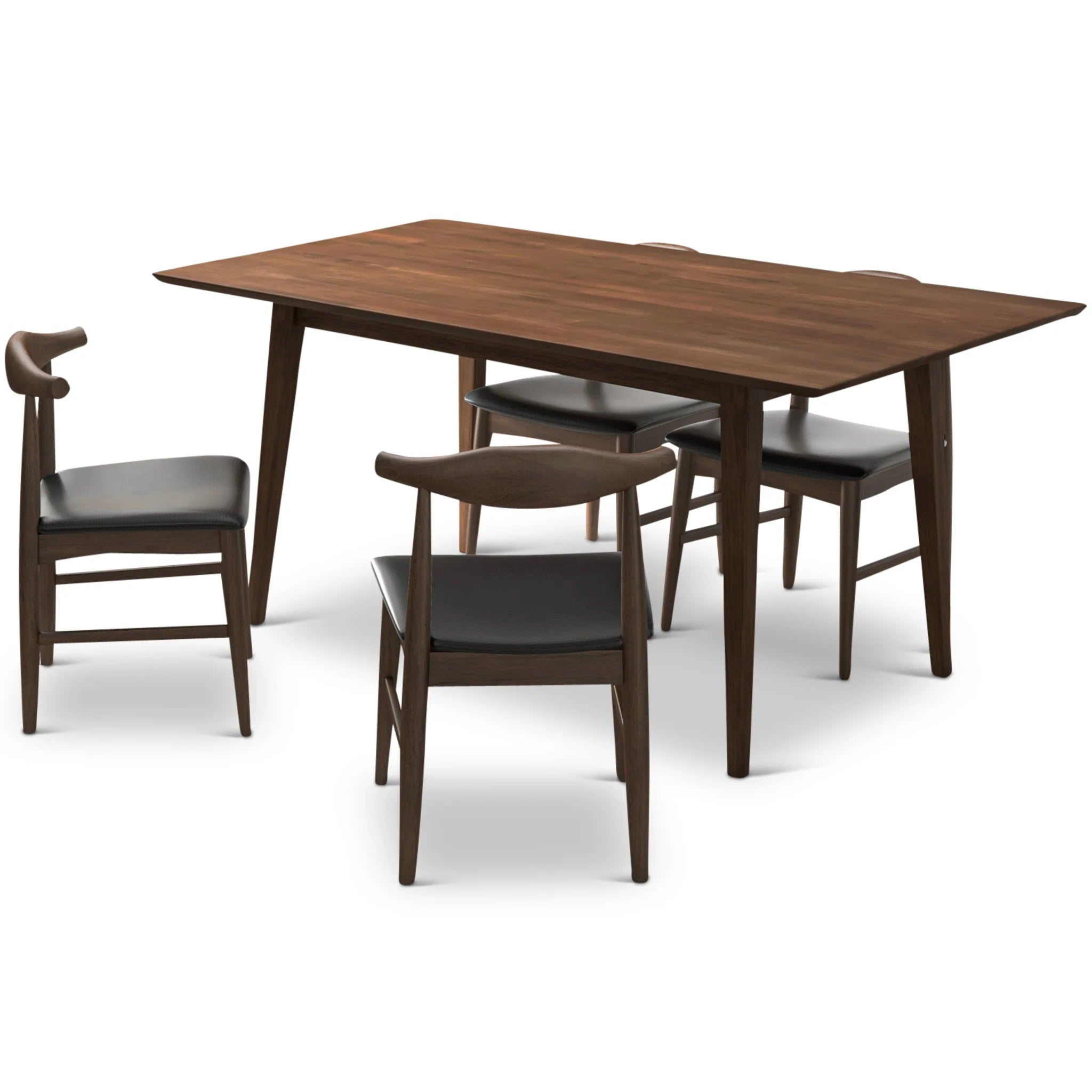Adira Large Walnut Dining Set with 4 Winston Black Leather Dining Chai ...