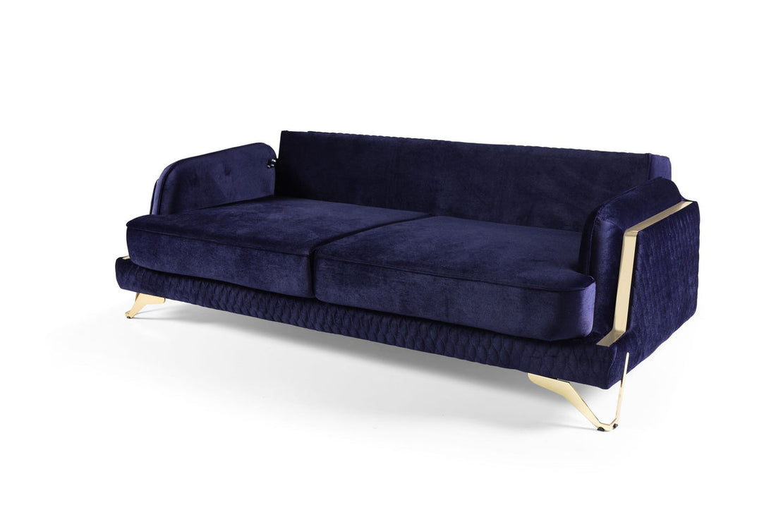 Nessa Sofa & Love Set - Babyface Upholstery - Navy Blue | Rosen Furniture
