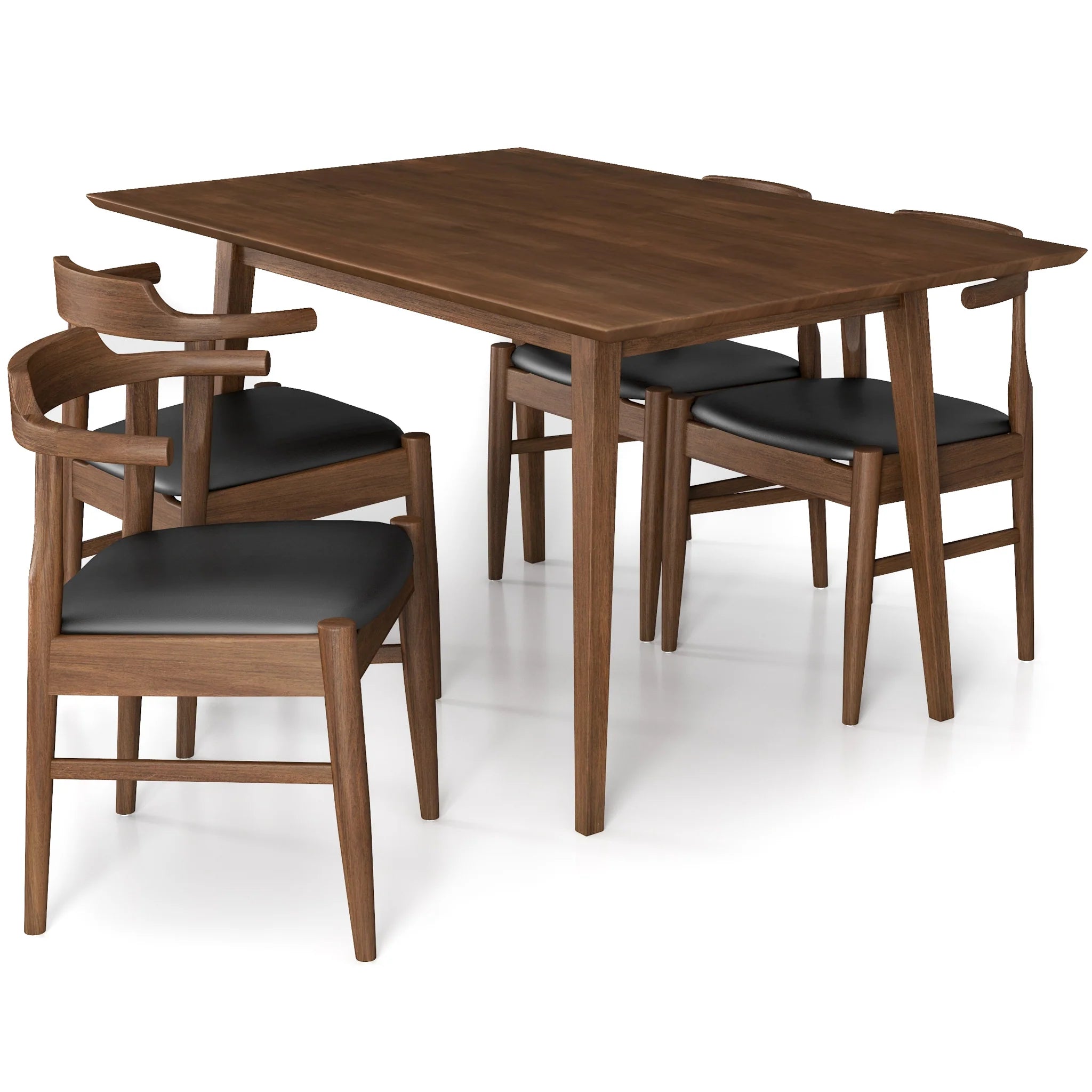 Adira (Small - Walnut) Dining Set with 4 Zola (Black Leather) Dining C ...