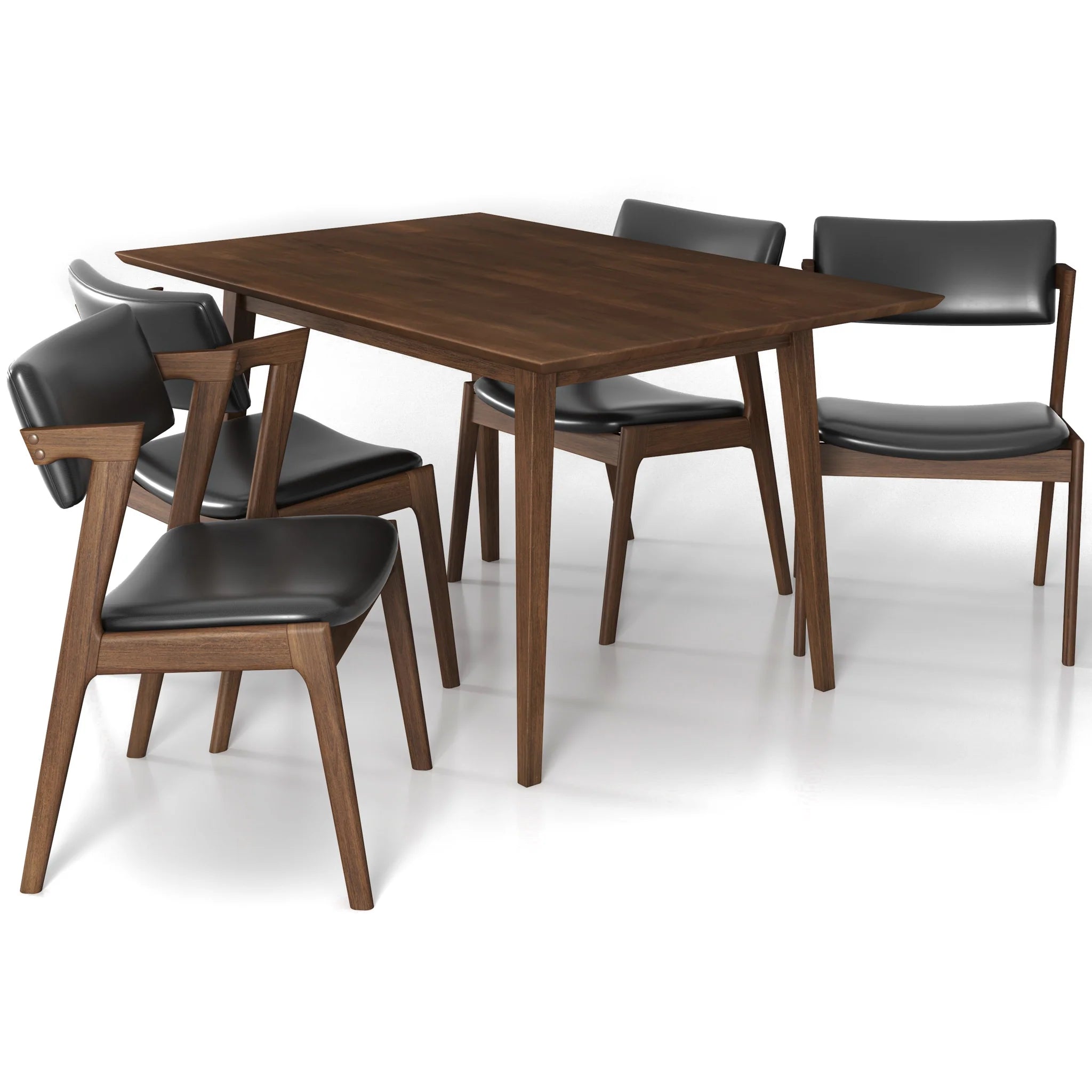 Adira (Small - Walnut) Dining Set with 4 Ricco (Black Leather) Dining ...