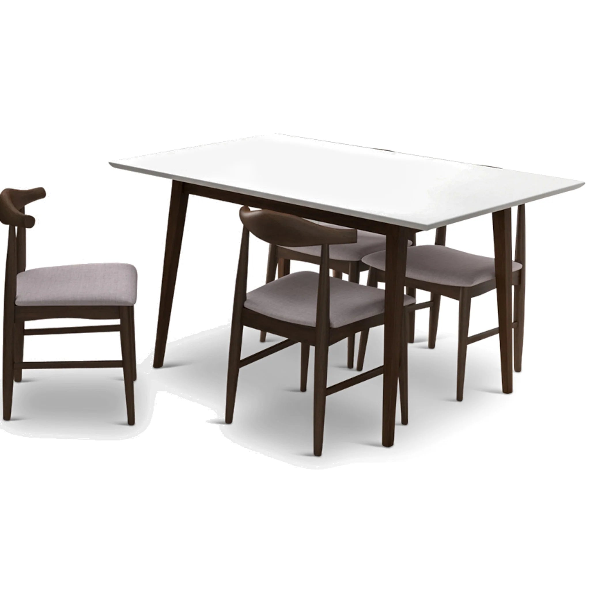 Adira (Small - White) Dining Set with 4 Winston (Beige) Dining Chairs ...