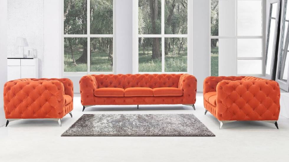 Divani Casa Delilah - Modern Orange Fabric Sofa Set | Rosen Furniture