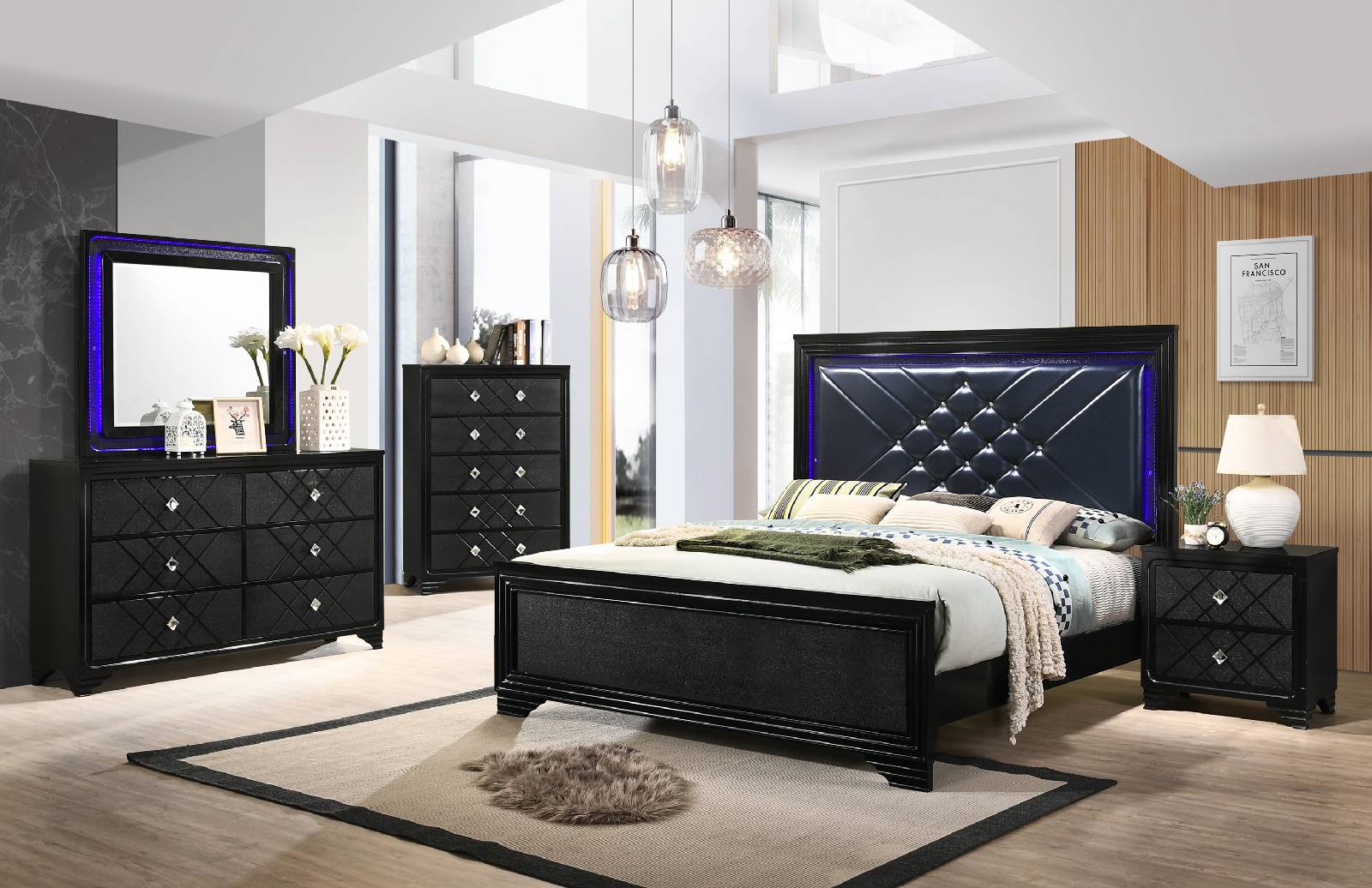 Penelope Bedroom Set Midnight Star And Black - 223571 | Rosen Furniture